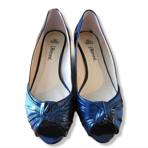 J.Renee | Shoes | Jrenee Blue Faux Leather Twist Peep Toe Wedge Heels ...